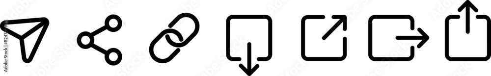 Icon set of link. Link, share link, external link black vector icon set. Isolated symbols on ...