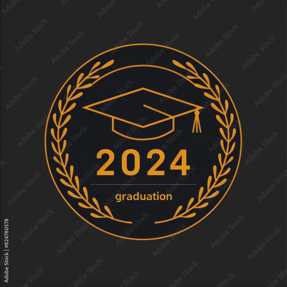 Class of 2024 emblem, graduation cap with laurel wreath in gold color ...