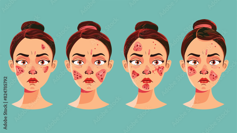 Types Skin Problems Woman Face With Skins Troubles Stock Vector