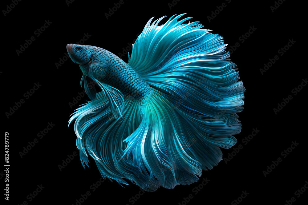 Blue Betta fish with flowing fins. Striking blue Betta fish displaying ...