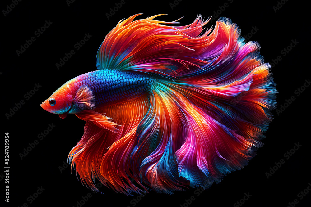 Rainbow Betta fish with vivid fins. Rainbow-colored Betta fish with ...