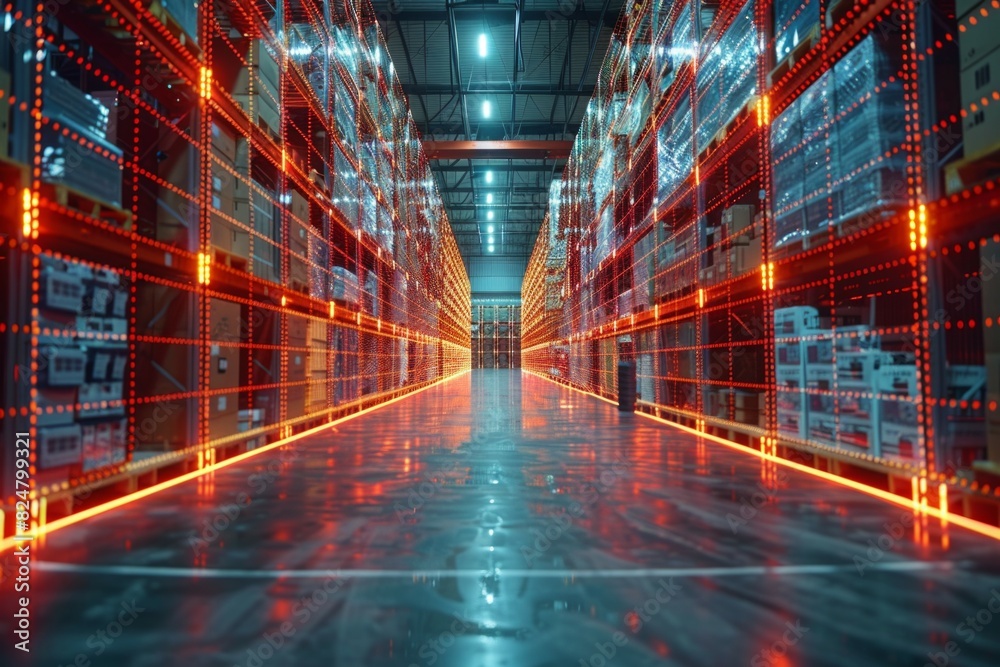 interior of logistic warehouse scanning with 3D scanner Stock ...