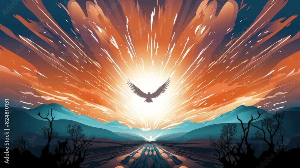 An illustration of the Holy Spirit as an angel with fire coming out ...