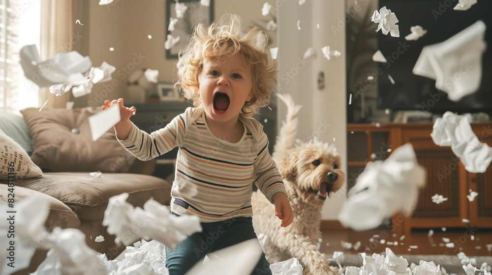 Little Girl Running Through Pile of Shredded Paper Stock Photo | Adobe ...