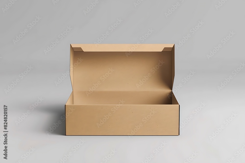mockup of open brown kraft box with lid, template carton gift packaging ...