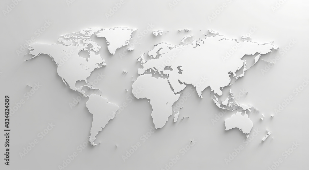 A simple white world map with light gray background. The design is ...