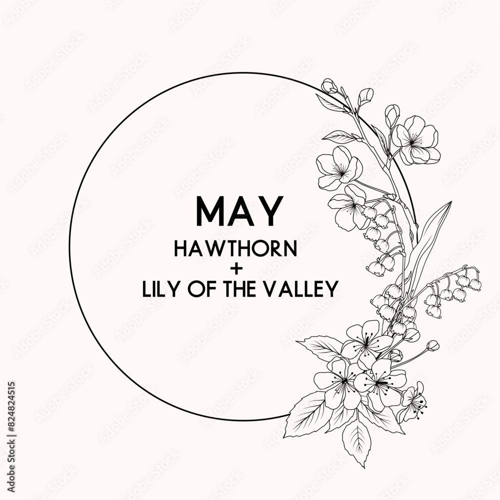 May birth month flower wreath, hawthorn and lily of the valley flower ...