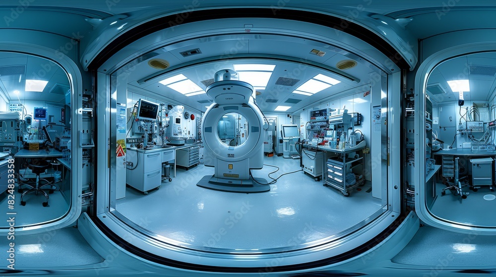 Wide-angle panoramic image of a state-of-the-art medical laboratory ...