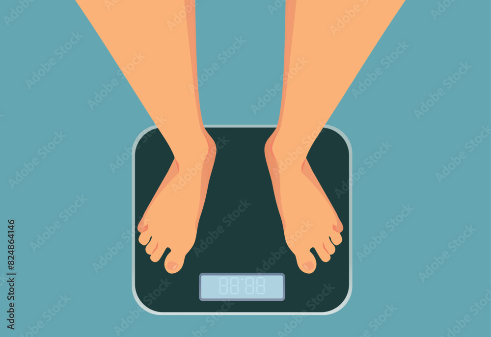 Person Weighing Herself on a Body Scale Vector Cartoon. Woman checking ...