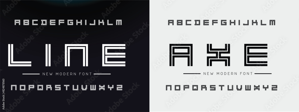 Creative Outline Double line monogram alphabet and tech fonts. Lines ...