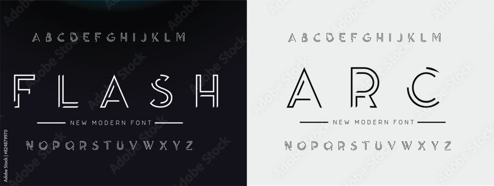 Creative Outline Double line monogram alphabet and tech fonts. Lines ...