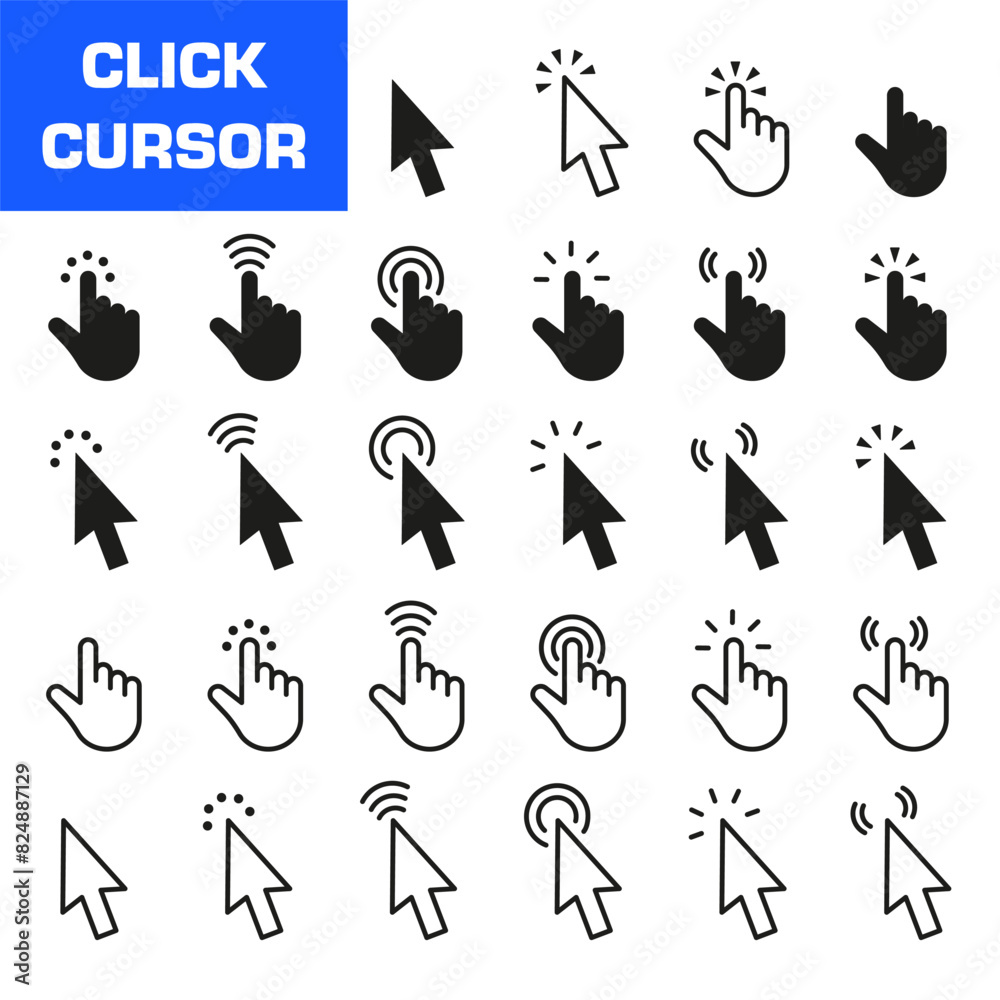 Click cursor icons set. Set of Hand Cursor icons click and Cursor icons ...