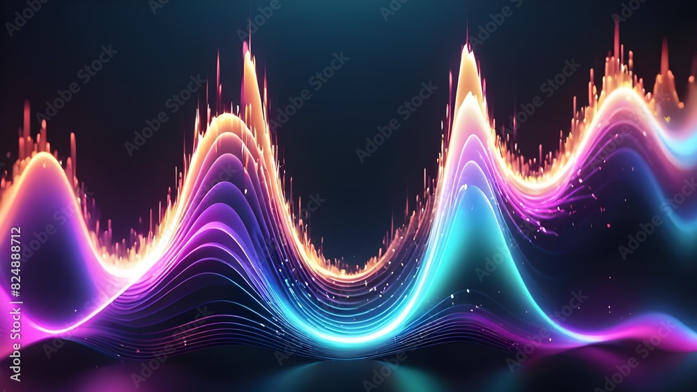 Speaking sound wave, Music sound wave, Dynamic light flow, with blurred ...