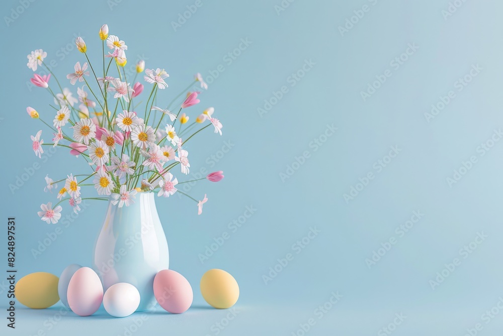easter eggs and flowers in a vase - easter still life - easter card ...