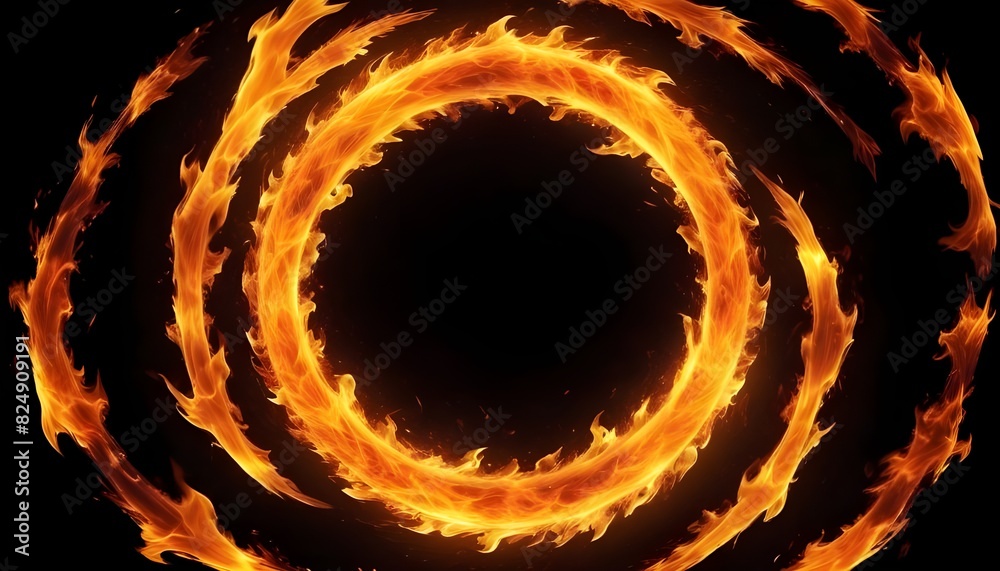 Circle of Fire flame with movment on black background, Beautiful yellow ...