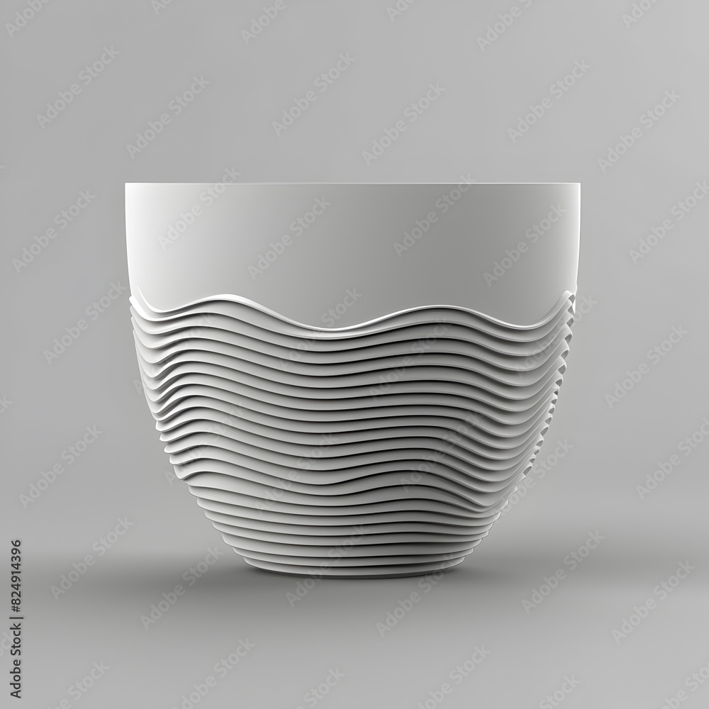 Draw a simple, minimalist flower pot with a unique wave-like pattern ...