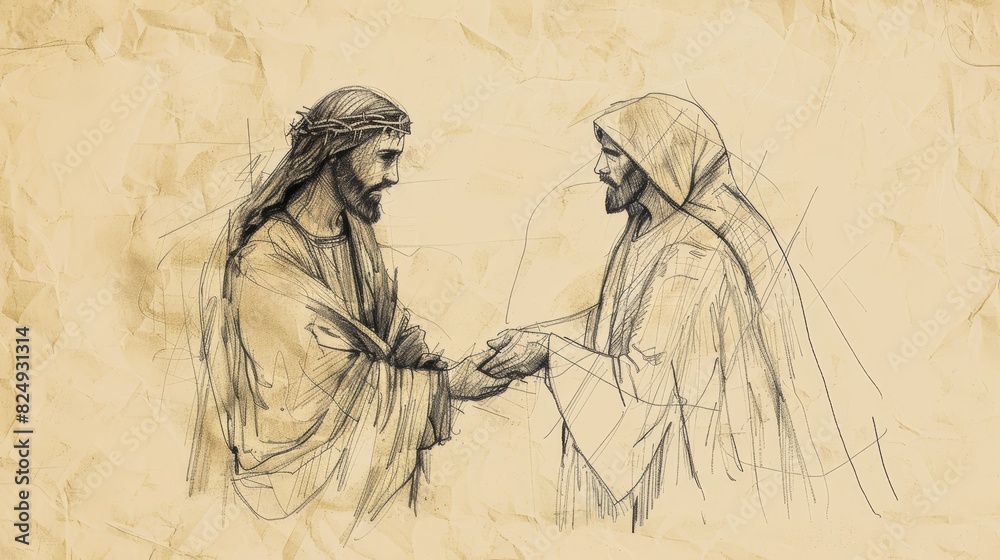 Biblical Illustration of Jesus' Miracle Healing the Withered Hand, Emphasizing His Mercy and ...