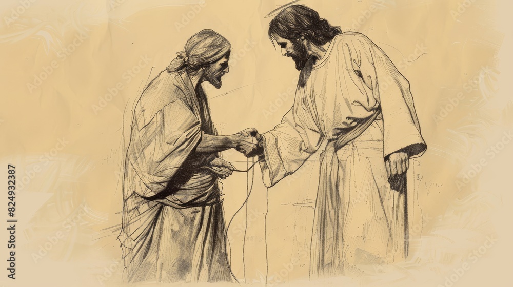 Biblical Illustration of Jesus' Healing of the Woman Bent Over, Ideal ...