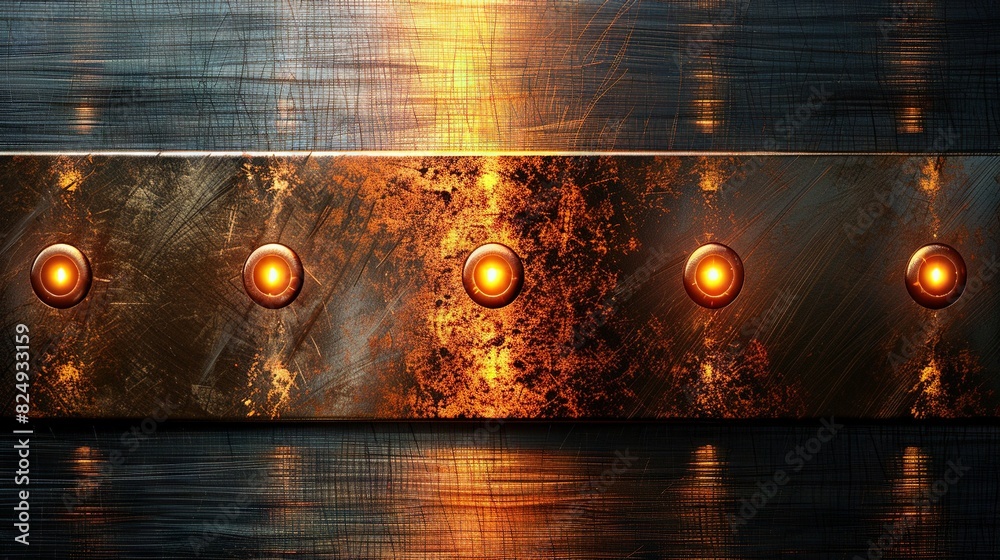 Metal panel illuminated by three lights on each side, reflecting onto ...