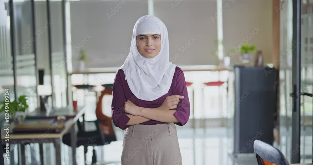 Indian smiling young adult gen z expert woman agent lady wear hijab ...