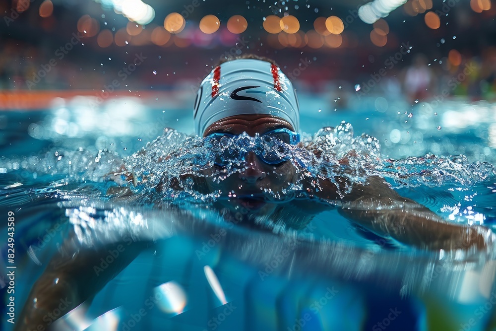 Olympic games Swimming Events: Swimmers diving into the pool and ...
