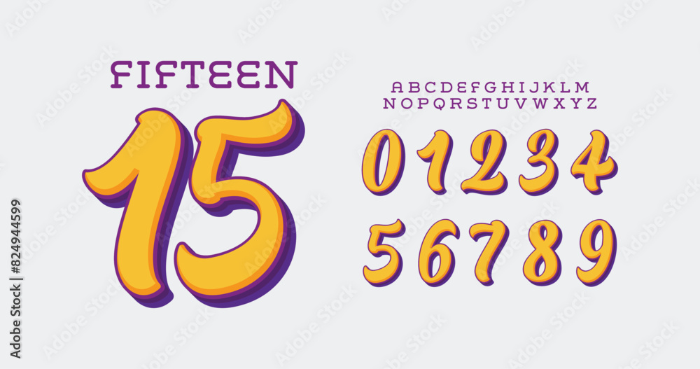 Fifteen: Stylish Typography Design. Includes uppercase numbers and ...