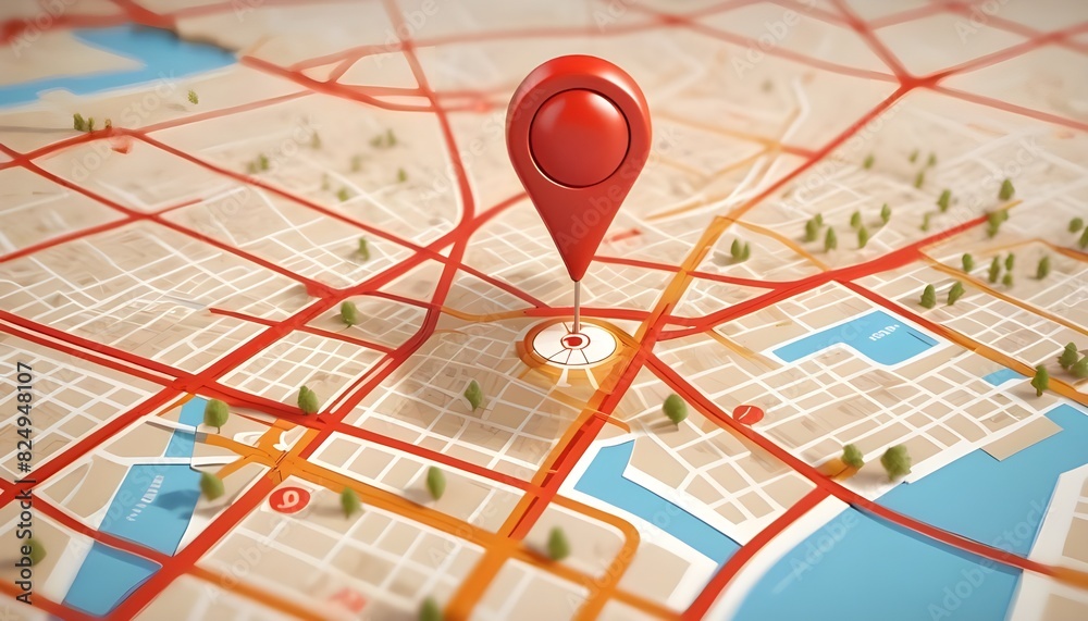 Location pin icon on earth city urban map indicating the location and ...