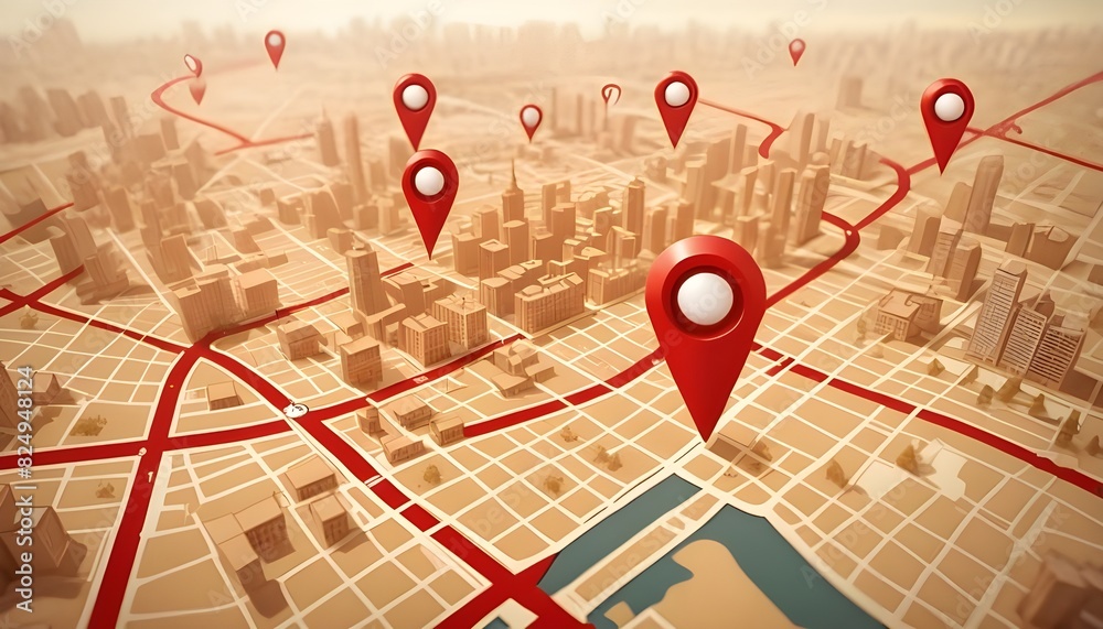 Location pin icon on earth city urban map indicating the location and ...