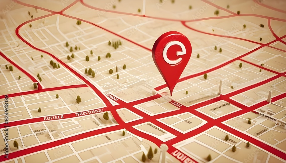 Location pin icon on earth city urban map indicating the location and ...