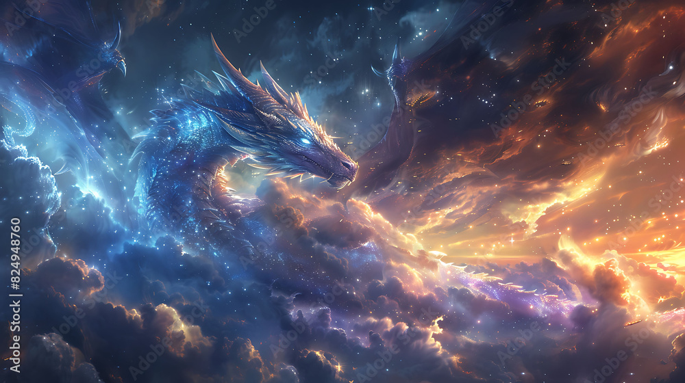 captivating printable mural of a mythical dragon soaring through a ...