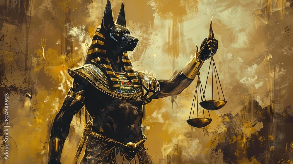 ancient egyptian god anubis holding balance scale symbol of afterlife ...