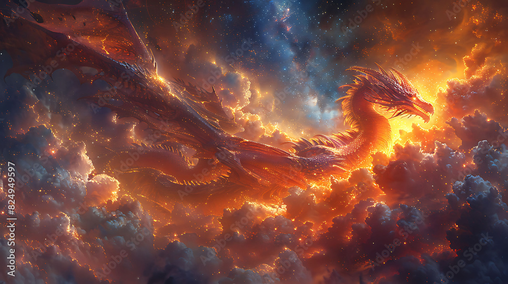 captivating printable mural of a mythical dragon soaring through a ...