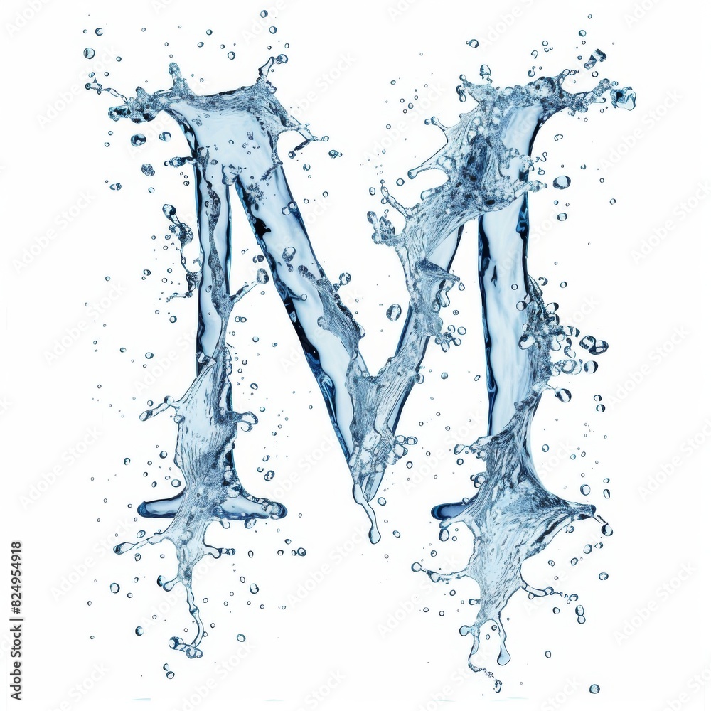 Alphabet, letter M. Splash of water takes the shape of the letter M ...