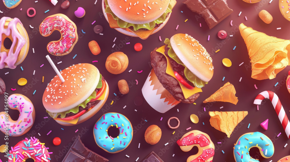 Junk food concept. Unhealthy food background. Fast food and sugar ...