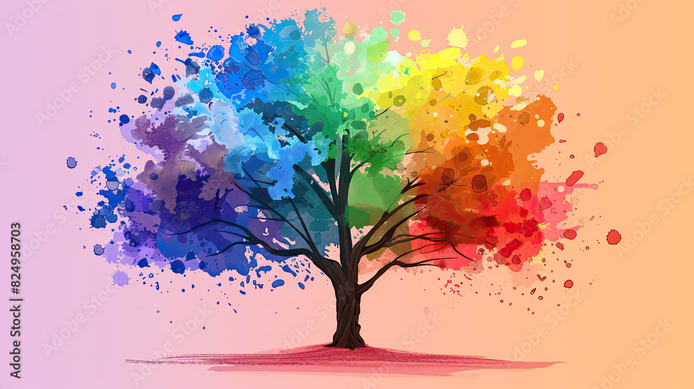 LGBTQ Rainbow tree drawing for illustration, background, symbolic ...