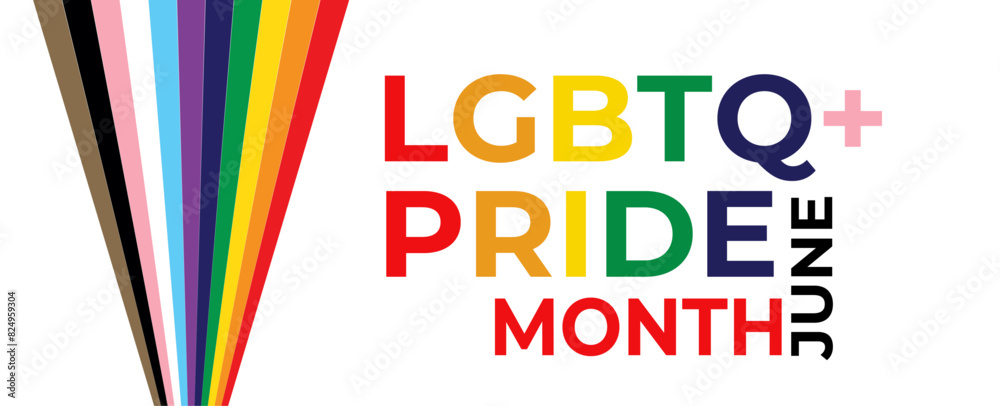 Pride Month banner with progress pride flag color crisscross stripe ...