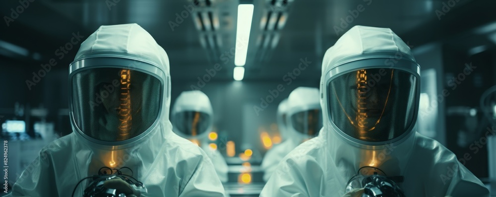Scientists in hazmat suits conducting research in a high-tech ...