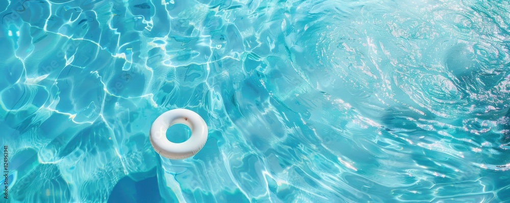 A blue pool with a blue float in it. The pool is full of water and the ...