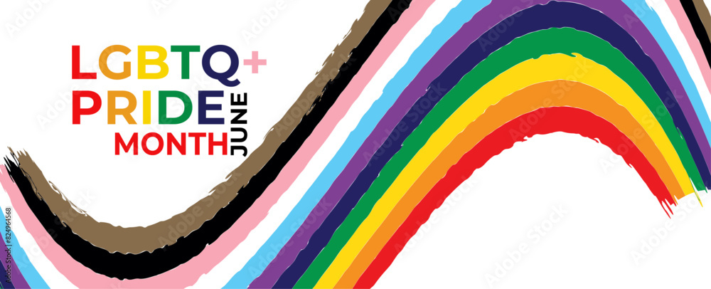 LGBTQ+ Pride Month Banner. LGBTQ Pride Month Text with Wavy Pride Flag ...