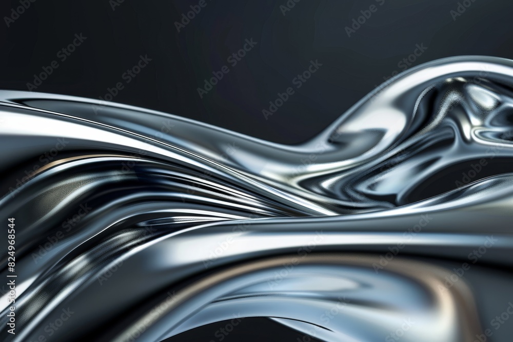 Dynamic liquid metal twisted shape. Silver glossy undulating curve in ...