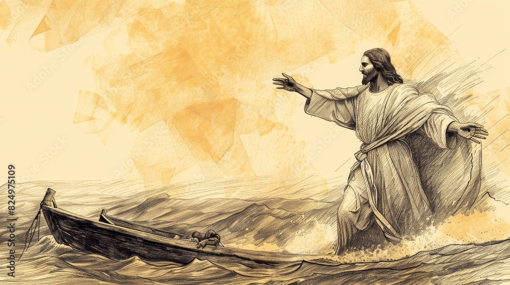 Biblical Illustration of Jesus Calming the Storm on the Sea of Galilee ...