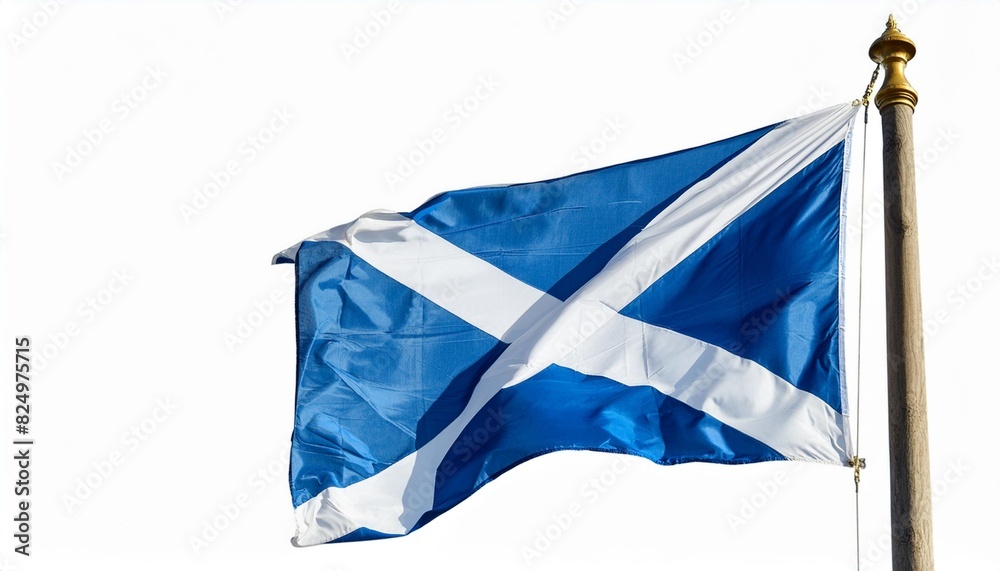 scottish flag saint andrews flag on a pole waving in the wind isolated ...