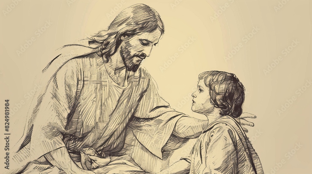 Jesus Healing a Sick Child, Demonstrating His Compassion and Power ...