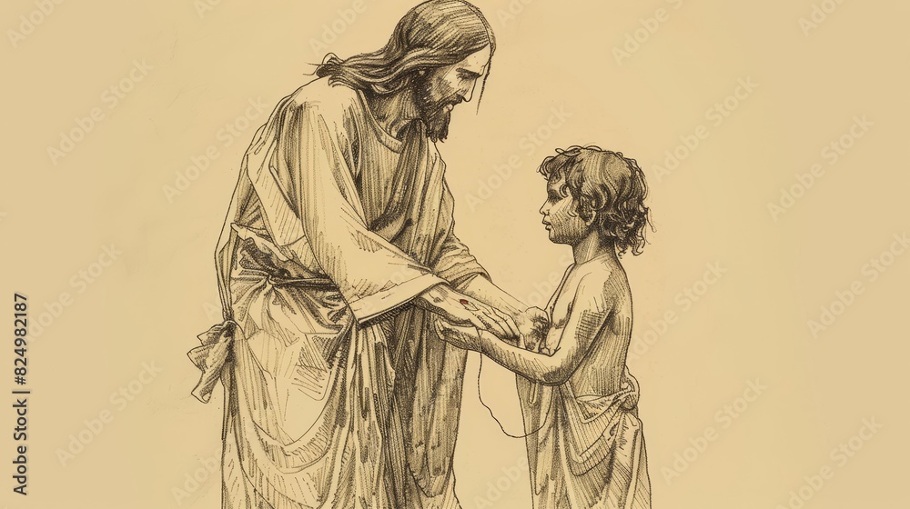 Jesus Healing a Sick Child, Demonstrating His Compassion and Power ...