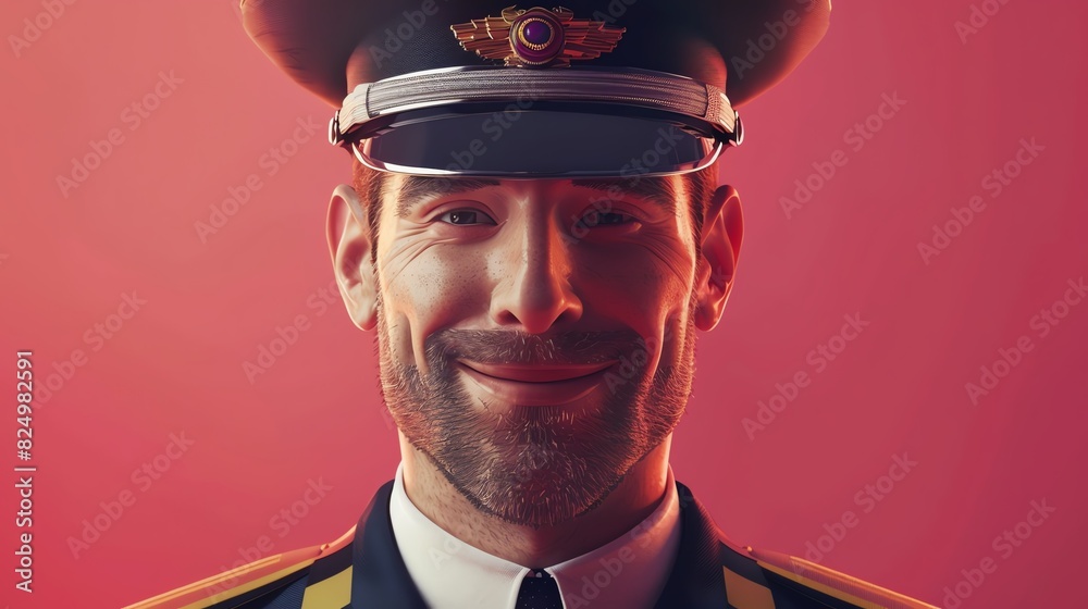Smiling pilot portrait flat design front view aviation industry theme ...