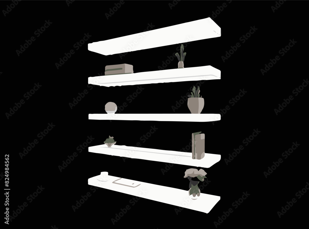 White shelves on white background. Realistic, voluminous racks with a ...