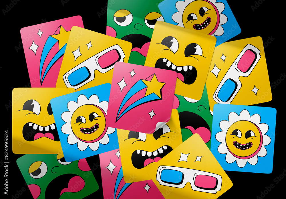 Scattered Square Stickers Set Mockup Stock Template | Adobe Stock