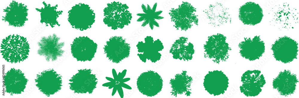 Vetor de Green tree top view silhouettes, perfect for landscape design ...
