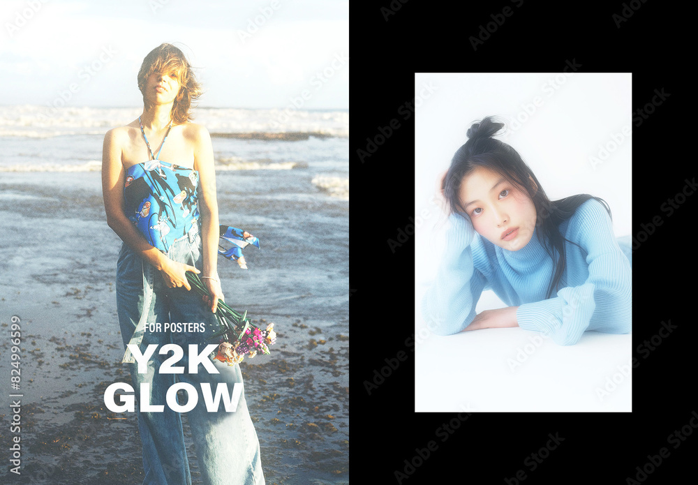 Modelo de Y2K Glow Poster Photo Effect Mockup do Stock | Adobe Stock