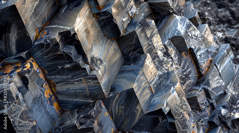 18. Micro view of a shard of basalt, capturing fine grain structures and sharp edges, high ...